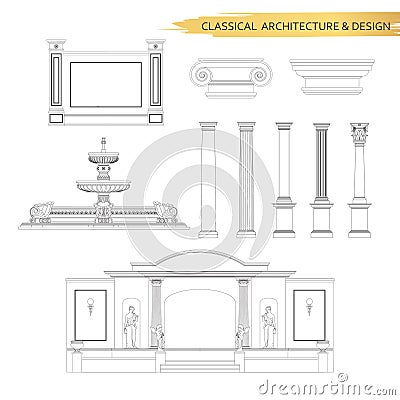 Classical Architectural Form Drawings In Set. Vector Drawing Design ...