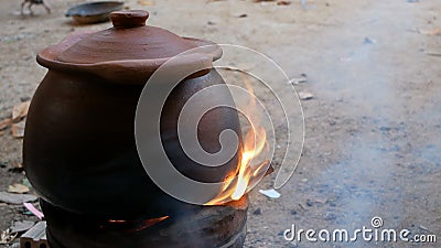 Clay Pot on the Stove with Smoke Stock Footage - Video of burning ...