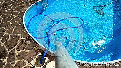 Cleaning pool bottom stock video. Video of personnel - 202077679