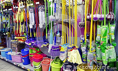 Cleaning Tools on Supermarket Shelf Editorial Stock Photo - Image of ...