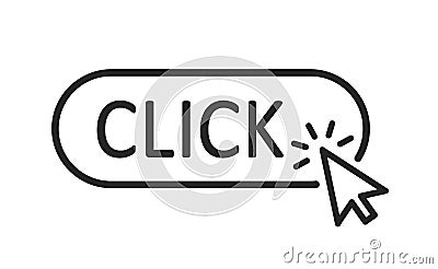 Click Button With Arrow Pointer Clicking. Click Here Web Button. Isolated Website Arrow Clicking ...