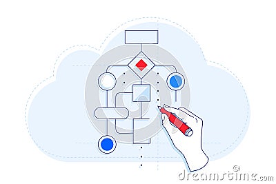 Client Creates Workflow Without Coding Linear Illustration. SaaS And ...