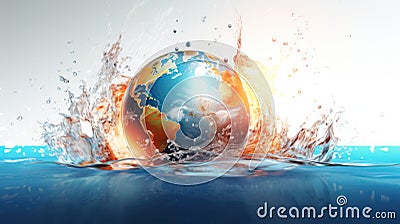 Climate Change Concept. Overheated Planet Earth Hitting Water Surface ...