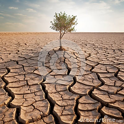 Climate Change: Tree On Drought-Ridden Land. Generative AI Stock ...
