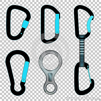 Climbing Carabiners Set Quickdraw And Figure Eight Descender Cartoon ...
