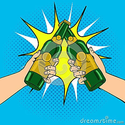 Clink Beer Bottles Pop Art Vector Illustration | CartoonDealer.com ...