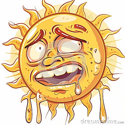 Clipart Of Sun Cartoon Feeling Sweaty White Background Stock ...