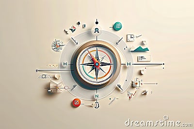 Clock Displaying Time With A Compass Design On The Face Stock Photo ...