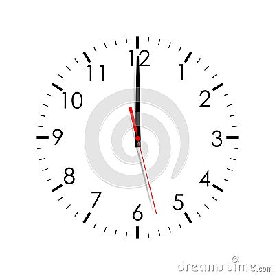 Clock Face Isolated On White Background. 12 O`clock Cartoon Vector ...