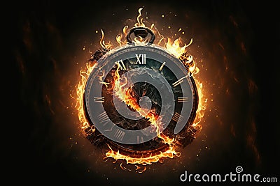 Clock On Fire, Melting Hands Symbolize Time Running Out. Generative AI ...