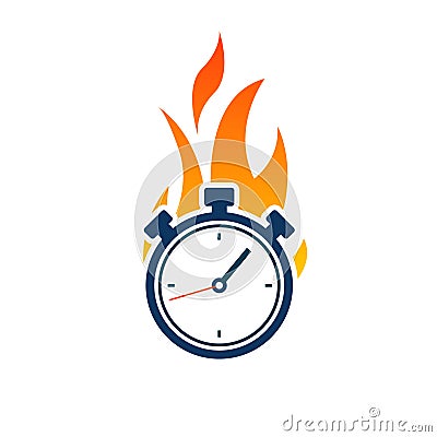 Clock Flame Speed Time Icon. Stopwatch Countdown Circle Logo Burn Alarm ...