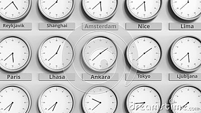 Clock Shows Ankara, Turkey Time among Different Timezones. 3D Animation ...