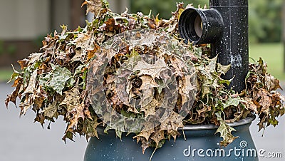 Clogged Rain Barrel Overflow With Damp Leaves Royalty-Free Stock Photo ...