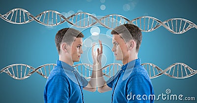 Clone Twin Man Touching Himself With Genetic DNA And Sparkles Stock ...