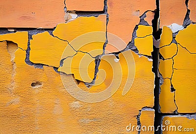 Close-up. Badly Fixed Building Facade Wall Covered With Cracks In ...