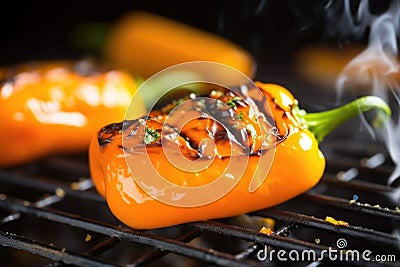 Close-up Of A Char-grilled Bell Pepper With Smoke Trail Stock Image ...