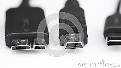 Close Up Comparison of USB Type a Type B Type C and Mini USB Connectors ...