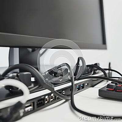 Close-up Of Computer Cables And Ports In Tidy Office Workspace Royalty ...