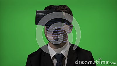 Close Up of a Computer Programmer Man Dressed in Suit Coding on Vr ...