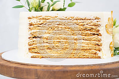Close-up Of A Cutaway Honey Cake. Side View. Layer Cake. Royalty-Free ...