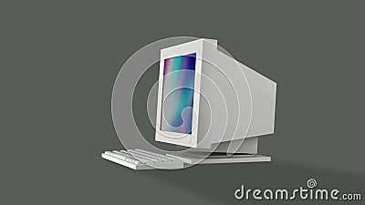 Close Up 3d Vintage Computer on Side View Shot with Error and Damage of ...