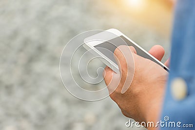 Close Up Of Engineering Businessman In Blue Jeans Using Mobile ...