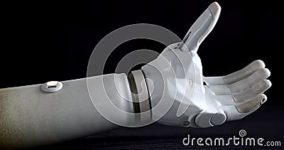 Close Up Examines and Checking Movement of Fingers High-tech Bionic Arm ...