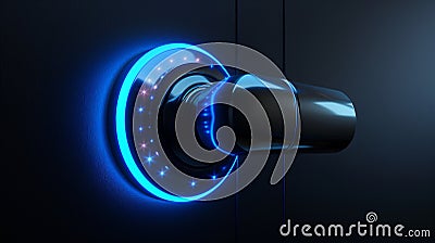 Close-up Of A Futuristic Door Handle With Glowing Blue Biometric Access ...