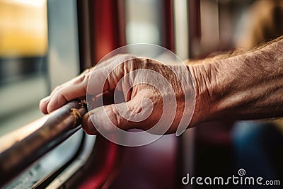 Close-up Of A Hand Gripping A Rail Inside A Bus Stock Image ...