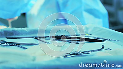 Close Up Hands and a Table of Surgical Nurse during Operation. Nurse ...