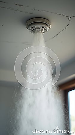 Close-Up Of Indoor Fire Suppression System Activating In Ceiling Stock ...