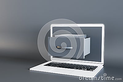 Close Up Of Laptop Computer With Abstract Document Folder Coming Out Of ...