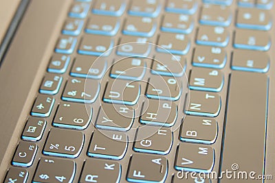Close-up Of Laptop Keyboard Backlight, Blue Backlit Keyboard Stock ...