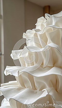 Close-up Of Luxurious White Fabric Draped In Elegant, Flowing Ruffles ...