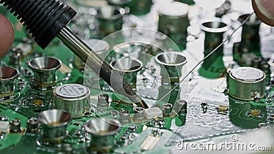 Close Up of Manual Soldering of a Large Circuit Board Stock Footage ...