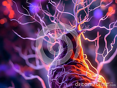 Close-up Of Neurons And Synopses Of The Brain In Purple Light In The ...