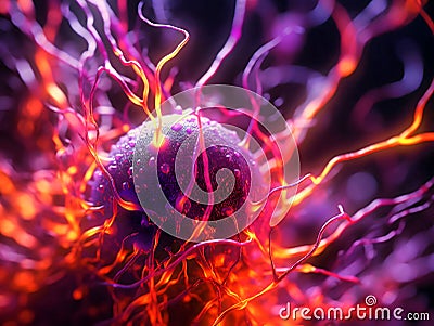 Close-up Of Neurons And Synopses Of The Brain In Purple Light In The ...