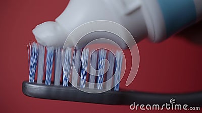 A Close-up Paste is Applied To the Toothbrush Stock Video - Video of ...