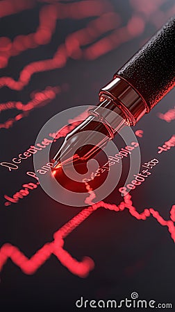 Close Up Of Pen On Document With Red Text And Graphs, Symbolizing ...