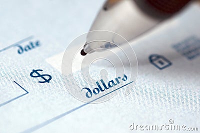 Close Up On A Pen Writing A Check Stock Photo - Image: 11071920