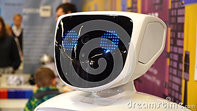 Closeup Robot Face. Robot Turning Head and Look. Modern Robotics ...