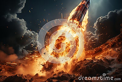 Close Up Of Rocket Engine Ignition Intense Flames Erupt From Nozzle In ...