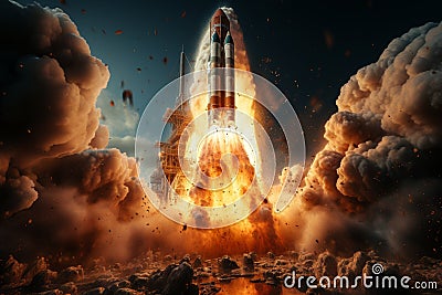 Close Up Of Rocket Engine Ignition Powerful Flames Erupt From Nozzle In ...