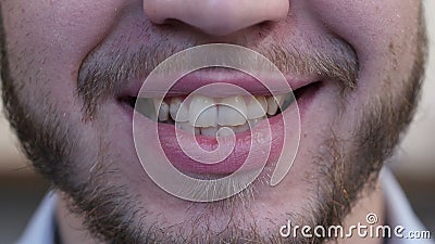 Close Up Of Smiling Man Lips And Teeth Stock Footage - Video of joyous ...