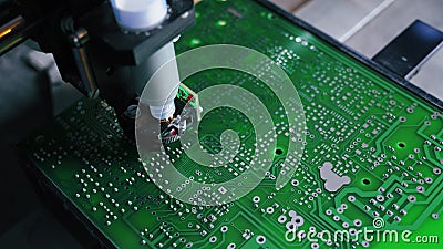 Close Up of Soldering Process. Dispenser Machine Putting Solder Onto ...