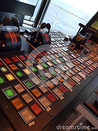 Close Up On Steering Controls And Control Panels In Wheelhouse I ...