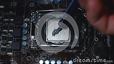 Close Up To Technician Squeezing or Application the Thermal Paste ...