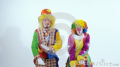 Close-up of Two Circus Clowns Dancing Together Mostly with Their Hands ...