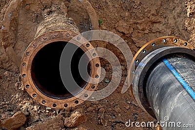 Two Water Pipes Are Installed For Connection Through The Flanges Of The ...