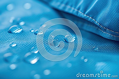 Close-up View Of Blue Waterproof Fabric With Water Droplets Evenly ...